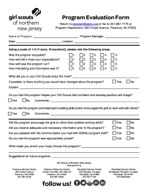 Fillable Online gsnnj Program Evaluation Form - Girl Scouts of Northern New Jersey Fax Email ...