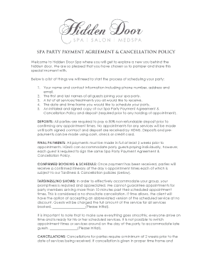 Fillable Online View or download our spa party agreement and policies ...