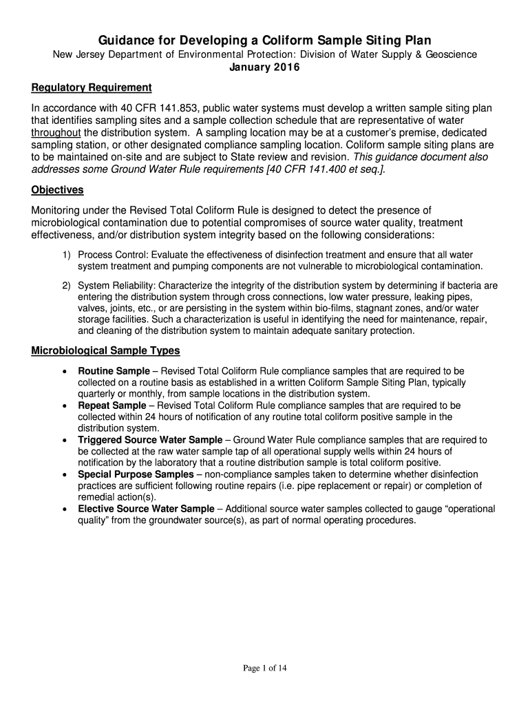 Fillable Online Total Coliform Sample Siting Plan Instructions ...