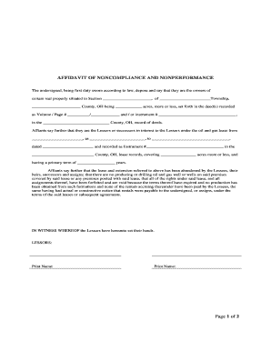 Fillable Online Affidavit Of Non Compliance And Non Performance Form ...