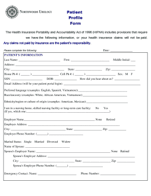 Fillable Online Patient Profile Form - Northwoods Urology Fax Email ...