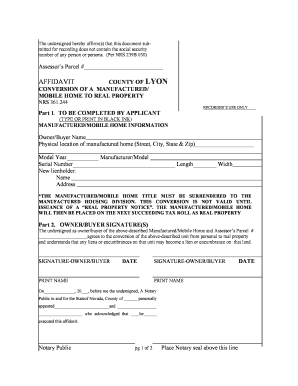 Fillable Online lyon-county AFFIDAVIT COUNTY OF LYON CONVERSION OF A ...