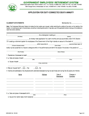 Fillable Online Application for Duty Connected Death Annuity Form Fax ...