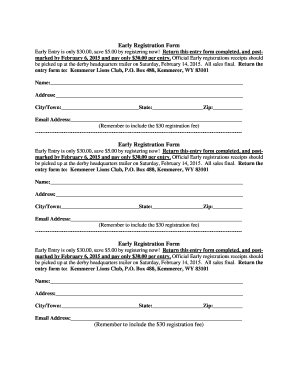 Fillable Online lionsofwyoming Early Registration Form Early Entry is ...