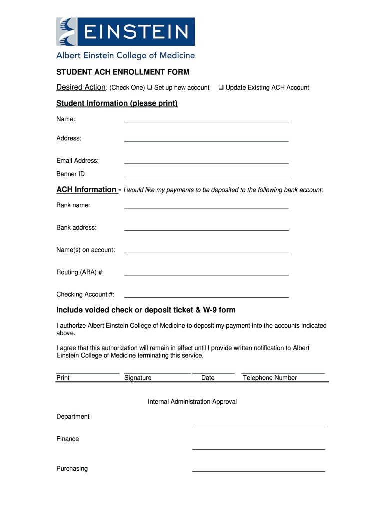 Fillable Online einstein yu STUDENT ACH ENROLLMENT FORM Fax Email Print ...