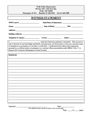 Fillable Online wellstown Witness Statement - Wells - wellstown Fax Email Print - pdfFiller