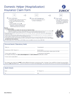 Fillable Online Domestic Helper (Hospitalization) Insurance Claim Form ...
