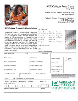 Fillable Online ACT/College Prep at Parkland College Fax Email Print ...