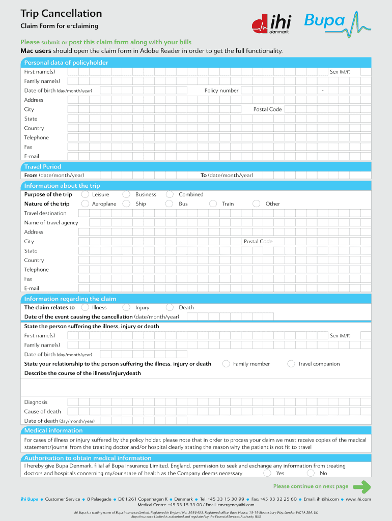 Fillable Online Submit your travel claim online - Travel insurance and ...