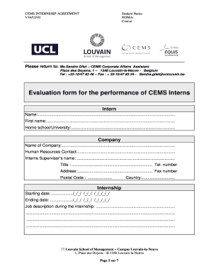 Fillable Online Evaluation form for the performance of CEMS Interns Fax ...