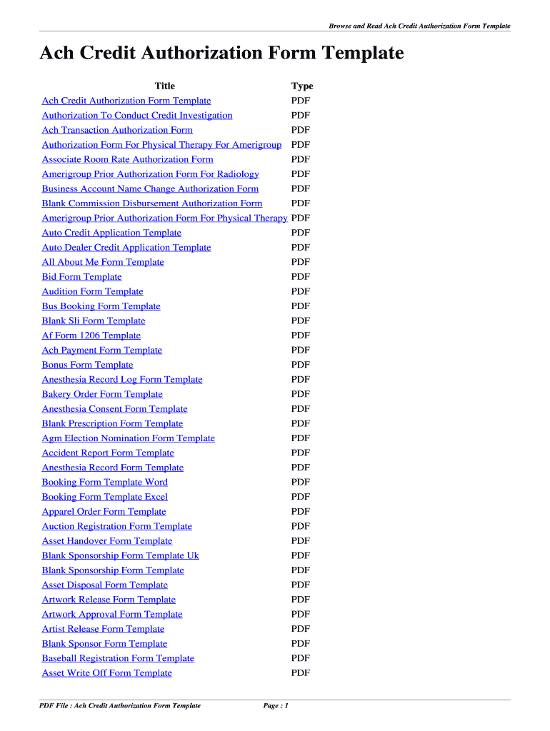 Fillable Online Ach Credit Authorization Form Template. ach credit authorization form template ...