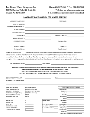Fillable Online LANDLORD 'S APPLICATION FOR WATER SERVICE Fax Email ...