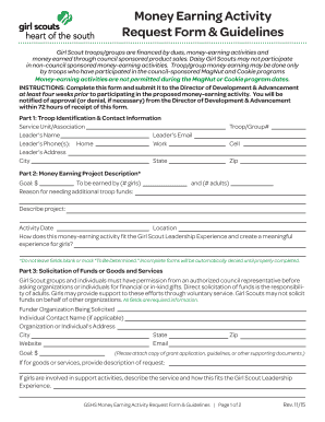 Fillable Online girlscoutshs Money Earning Activity Request Form ...