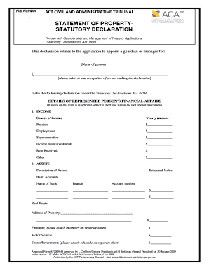 Fillable Online legislation act gov statement of property- statutory ...
