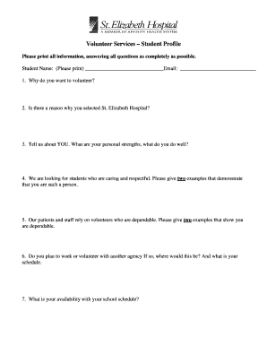 Fillable Online Student Profile Form - Affinity Health System Fax Email ...