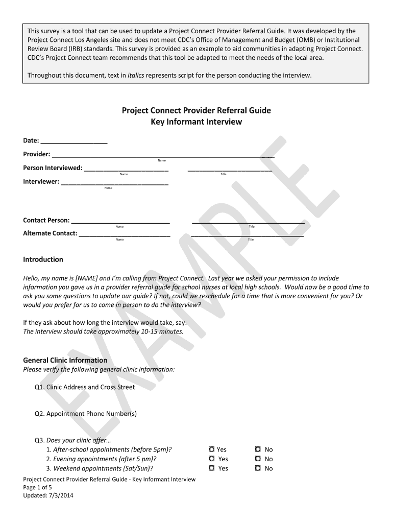Fillable Online cdc Key informant interview - Centers for Disease ...