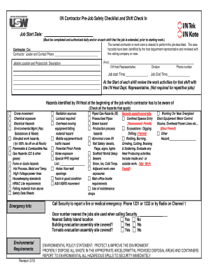 Fillable Online I/N Contractor Pre-Job Safety Checklist and Shift Check ...