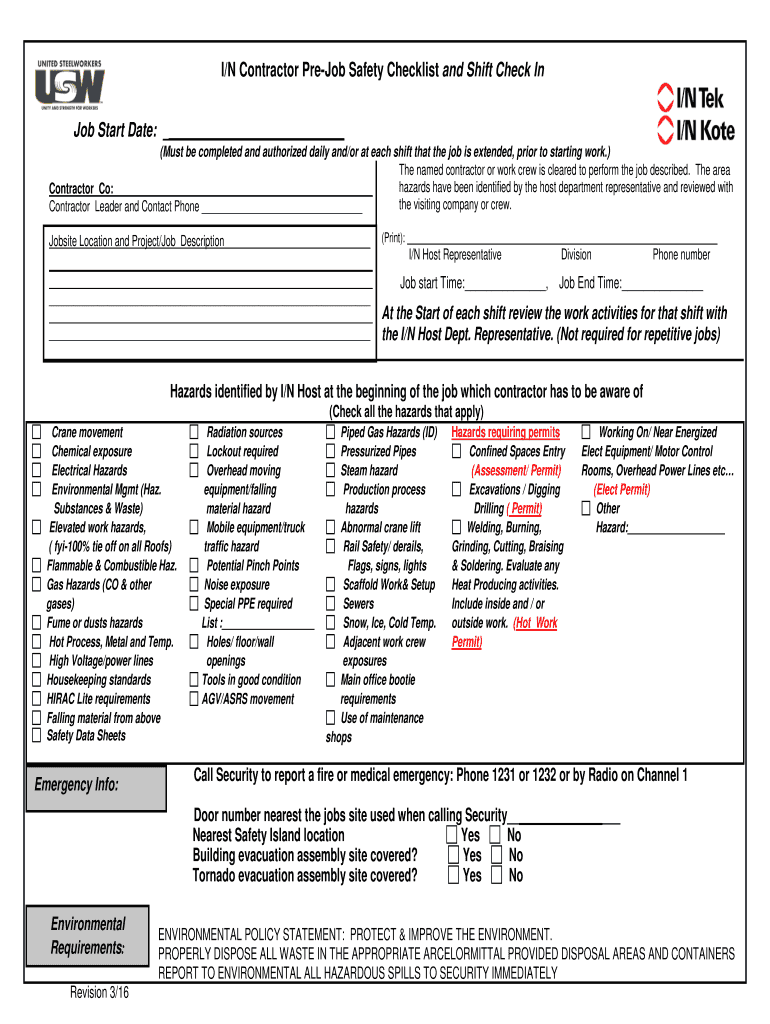 Pre Job Safety Checklist - Fill Online, Printable, Fillable, Blank ...