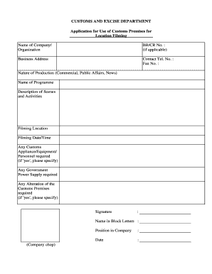 Fillable Online CUSTOMS AND EXCISE DEPARTMENT Application for Use of ...