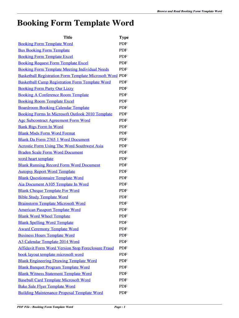 Fillable Online Booking Form Template Word. booking form template word ...