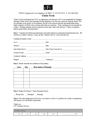 Fillable Online CFC CLAIM FORM - customfurniturela.com Fax Email Print ...