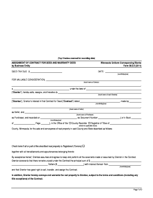 Fillable Online ASSIGNMENT OF CONTRACT FOR DEED AND WARRANTY DEED by Business Entity Fax Email ...