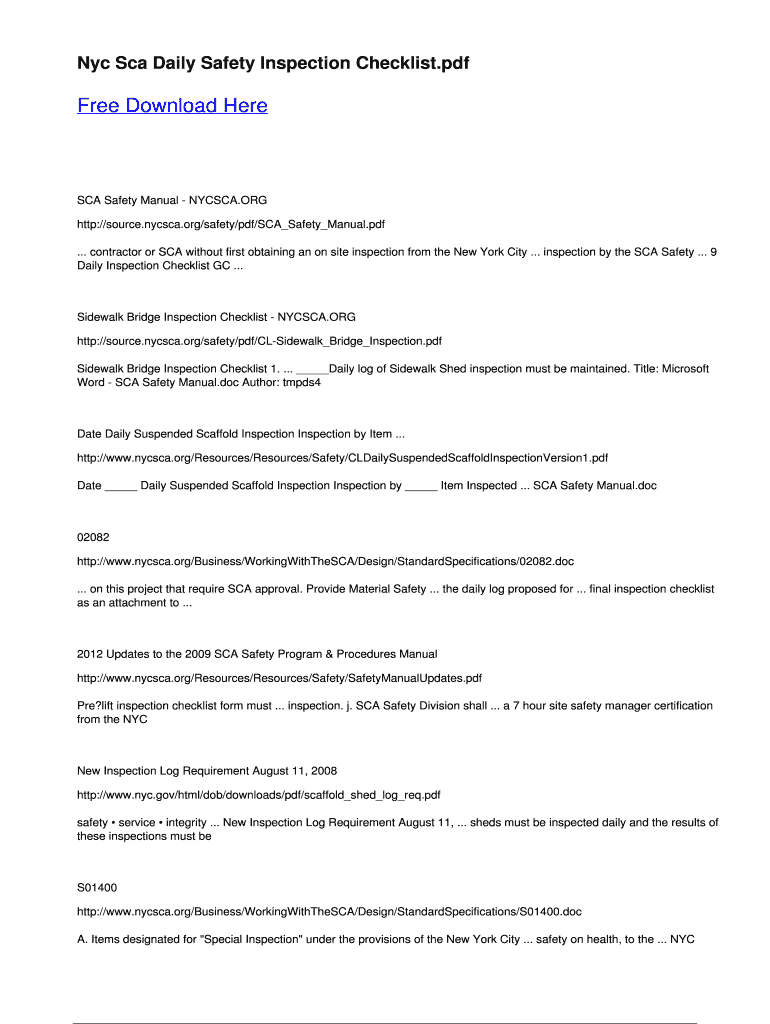 Fillable Online Nyc Sca Daily Safety Inspection Checklist Fax Email ...