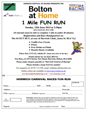 Fillable Online 1 Mile FUN RUN - Race Results Fax Email Print - pdfFiller