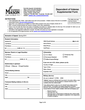 Fillable Online registrar gmu Dependent of Veteran Supplemental Form ...
