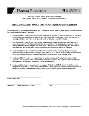 Fillable Online think stedwards MEDICAL, DENTAL, VISION, OPTIONAL LIFE & FSA PLAN ... Fax Email ...