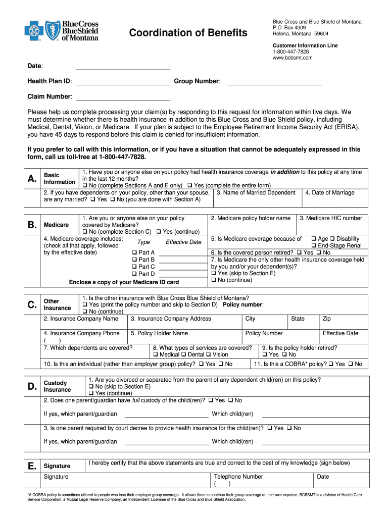 Fillable Online Blue Cross and Blue Shield of Montana Fax Email Print ...