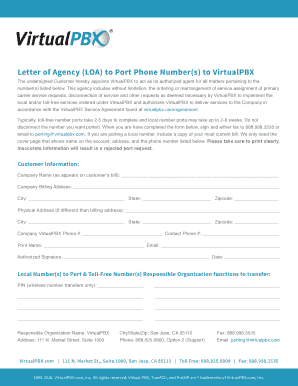 Fillable Online Letter of Agency (LOA) to Port Phone Number(s) to ...