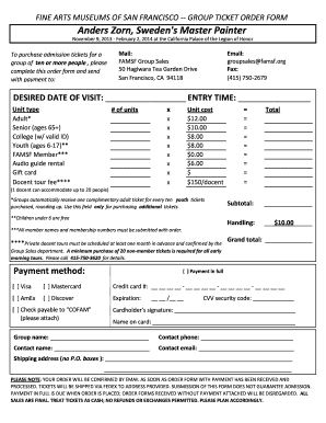 Fillable Online famsf Group order form ANDERS ZORN - Fine Arts Museums ...