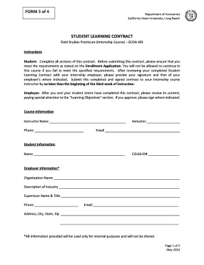 Fillable Online FORM 3 of 4 STUDENT LEARNING CONTRACT Fax Email Print ...