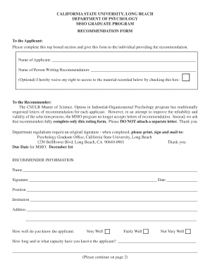 Fillable Online Recommendation Form for MSIO program - California State ...