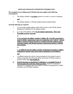Fillable Online MILITARY INSURANCE EXEMPTION INFORMATION The ... Fax ...