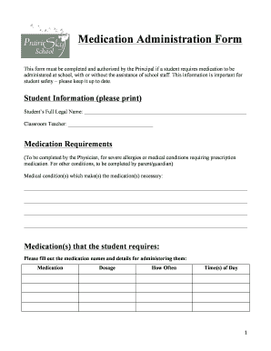 Fillable Online prairieskyschool Medication Administration Form ...