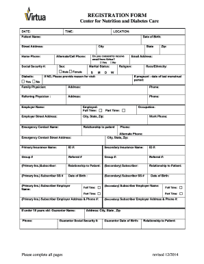 Fillable Online virtua REGISTRATION FORM Center for Nutrition and ...