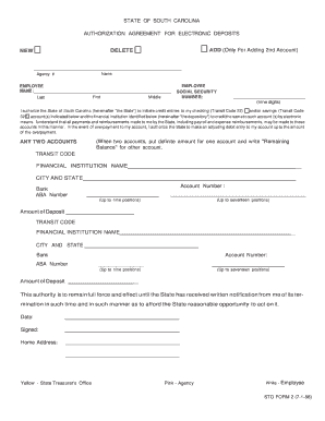 Fillable Online ed sc STATE OF SOUTH CAROLINA AUTHORIZATION AGREEMENT ...