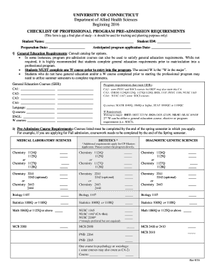 Fillable Online alliedhealth uconn CHECKLIST OF PROFESSIONAL PROGRAM ...