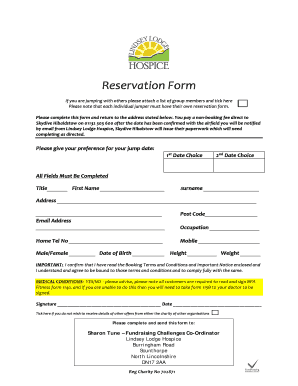 Fillable Online Reservation Form - skydiving.co.uk Fax Email Print ...