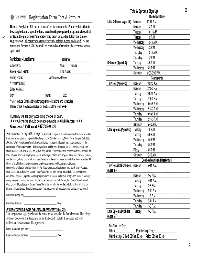 Fillable Online Tots and Sprouts Registration Form Updated Fax Email ...