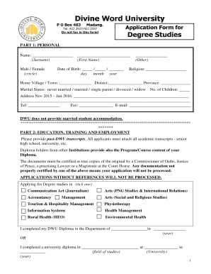 Fillable Online 2017 Degree Application Form (pdf) - Divine Word ...