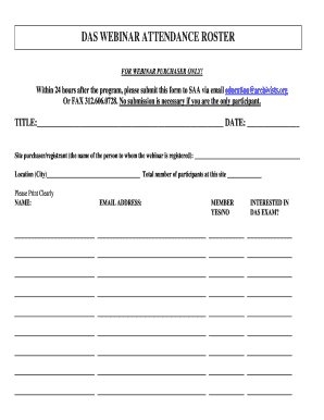 Fillable Online www2 archivists DAS WEBINAR ATTENDANCE ROSTER ...
