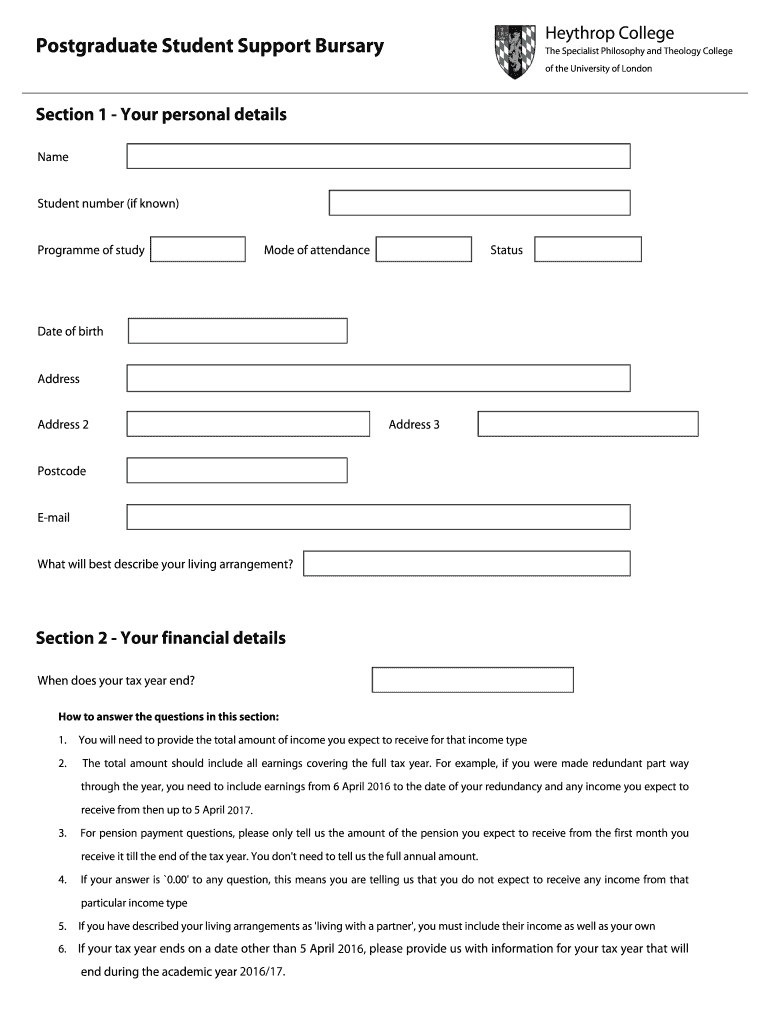 Fillable Online heythrop ac Postgraduate Student Support Bursary Fax Email Print - pdfFiller
