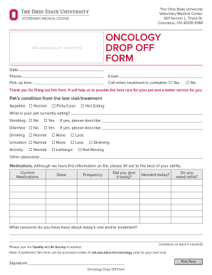 Fillable Online vet osu Columbus, O ONCOLOGY DROP OFF FORM Fax Email ...