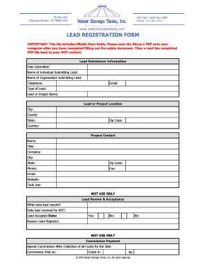Fillable Online LEAD REGISTRATION FORM - Water Storage Tanks, Inc. Fax ...
