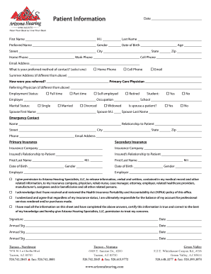 Fillable Online Patient Information Date - arizonahearing.com Fax Email ...