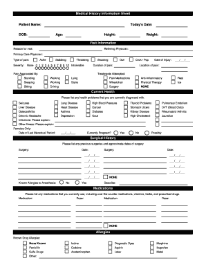Fillable Online Medical History Information Sheet Patient Name: Today ...
