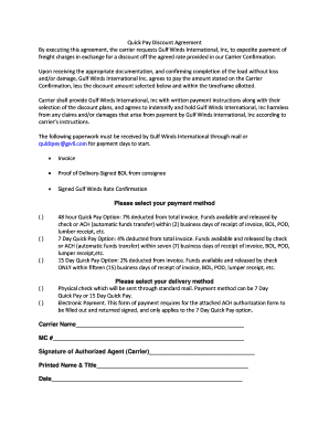 Fillable Online Quick Pay Discount Agreement By executing this ...
